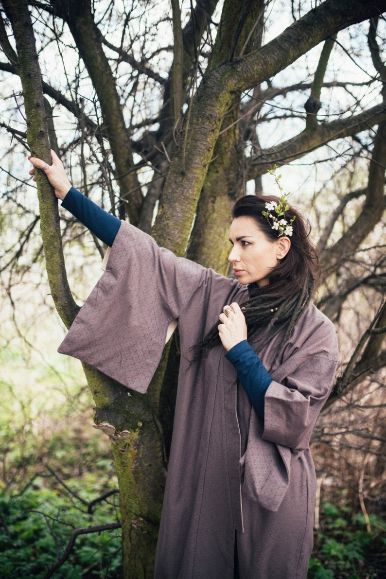 Double-sided Spring Kimono Coat Dark and Light Beige Cotton Kimono Robe ...