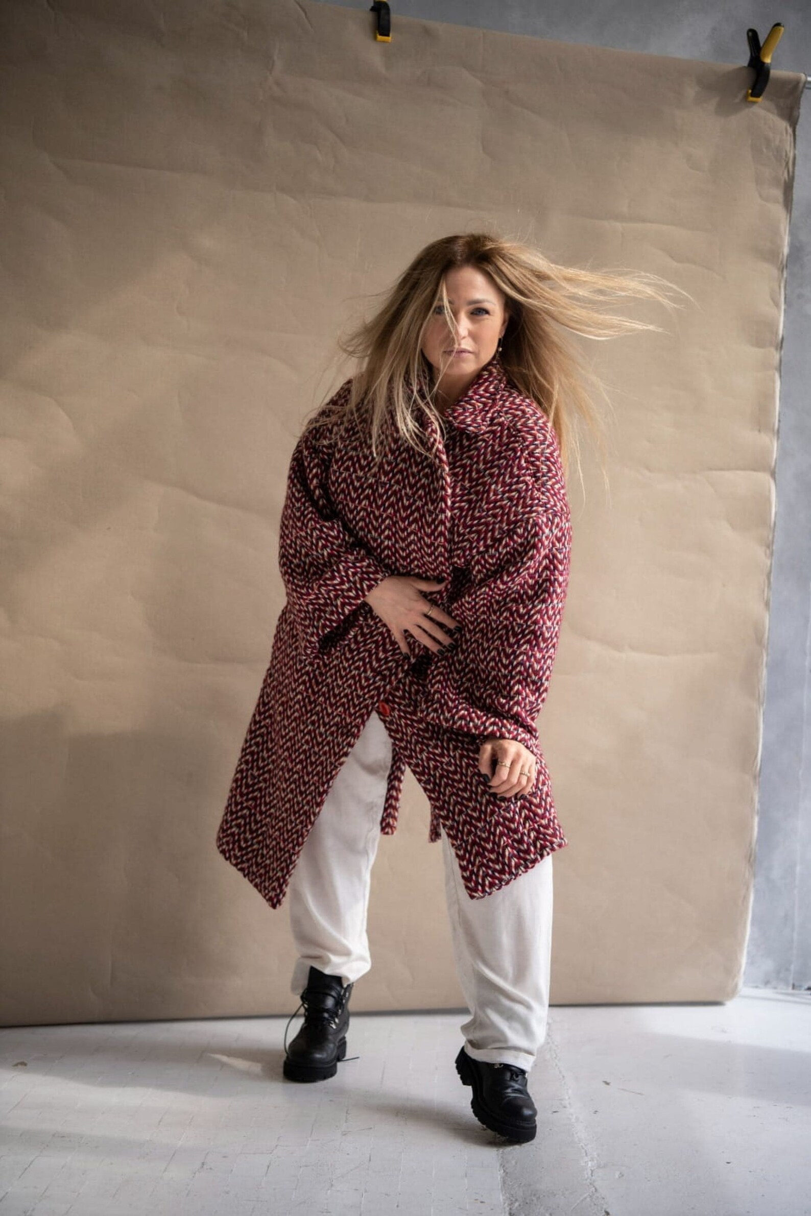 Herringbone Wool Coat Women Box Coat Unique Wool Coat Loose - Etsy