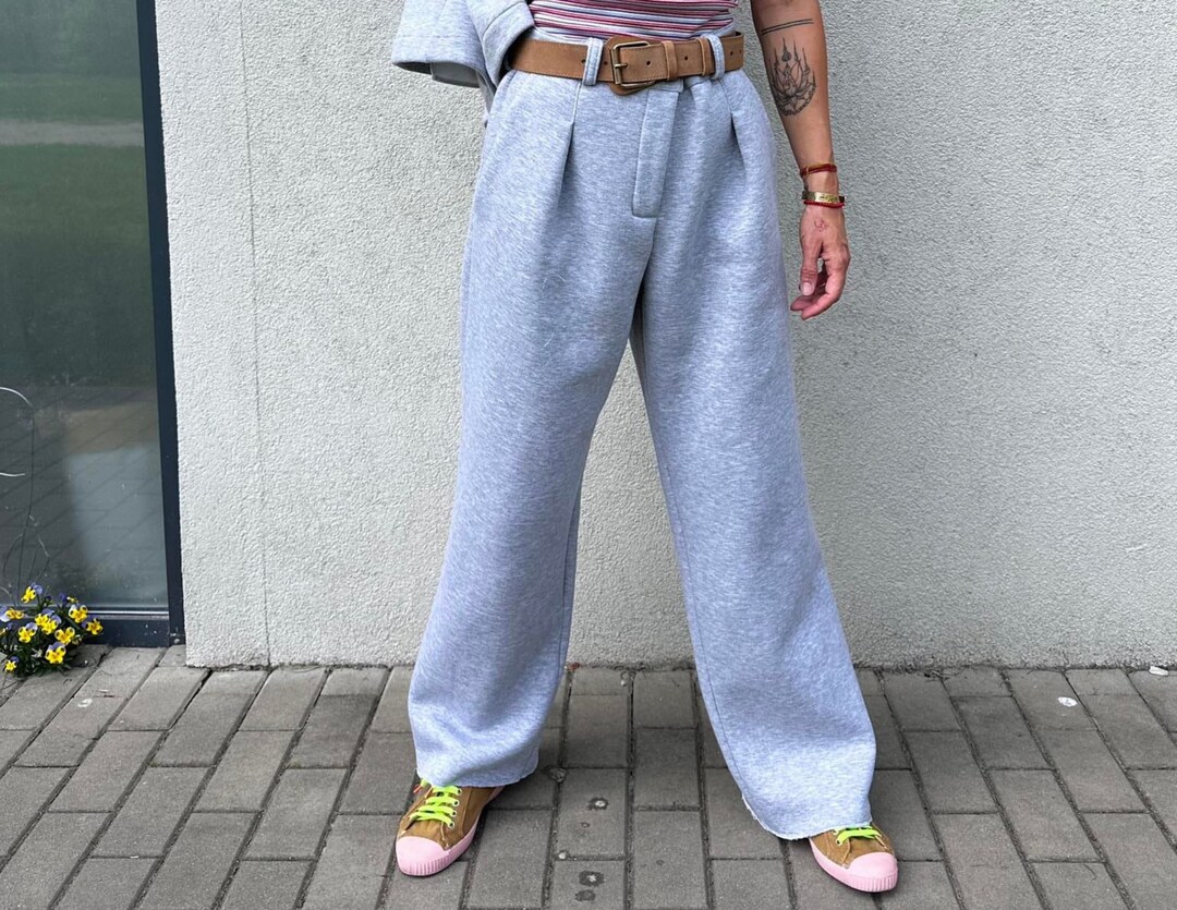 Grey Wide Leg Suit Sweatpants for Women | Office Elegant Sweatpants ...