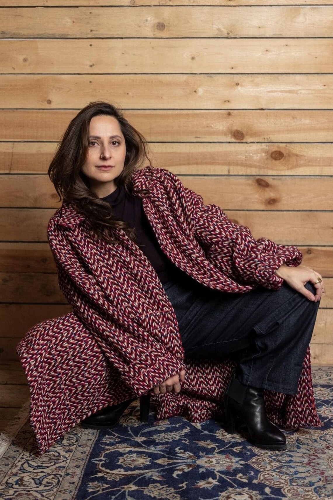 Herringbone Wool Coat Women Box Coat Unique Wool Coat Loose - Etsy