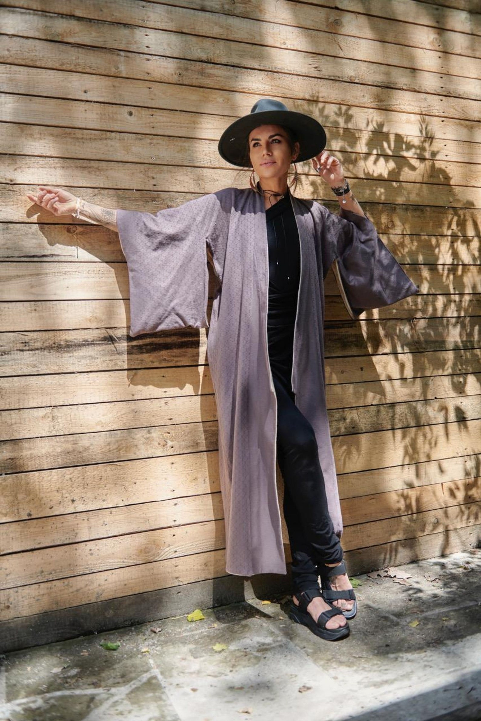 Double-sided Spring Kimono Coat Dark and Light Beige Cotton Kimono Robe ...