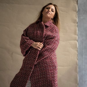 Herringbone Wool Coat Women Box Coat Unique Wool Coat Loose - Etsy