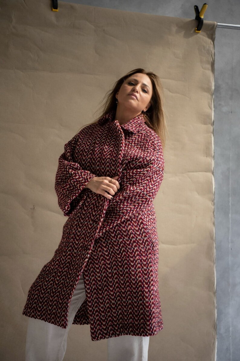 Herringbone Wool Coat Women Box Coat Unique Wool Coat Loose - Etsy