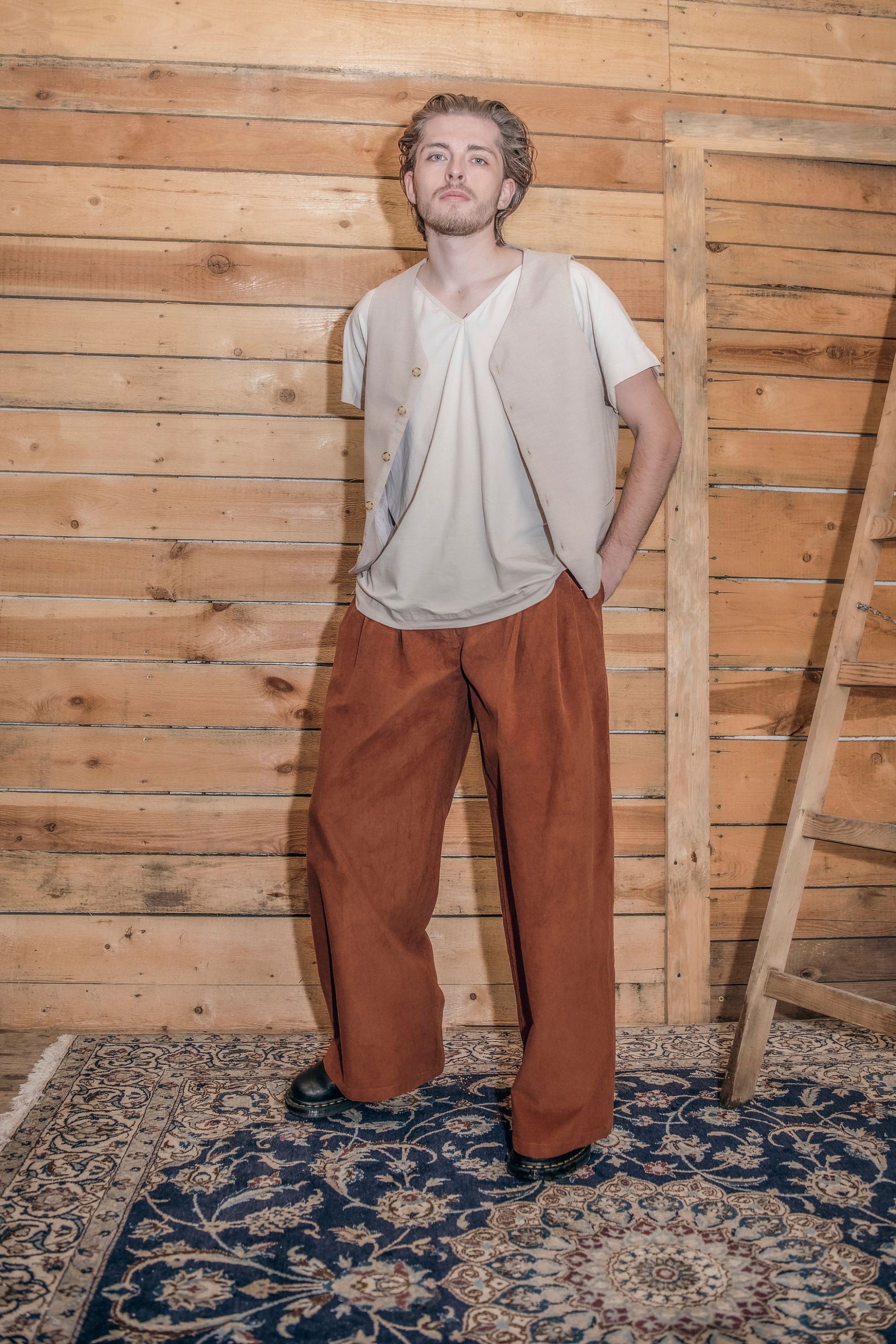 Gender Neutral Brown Corduroy Wide Leg Pants | Unisex Brown Palazzo ...
