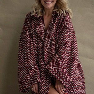 Herringbone Wool Coat Women Box Coat Unique Wool Coat Loose - Etsy