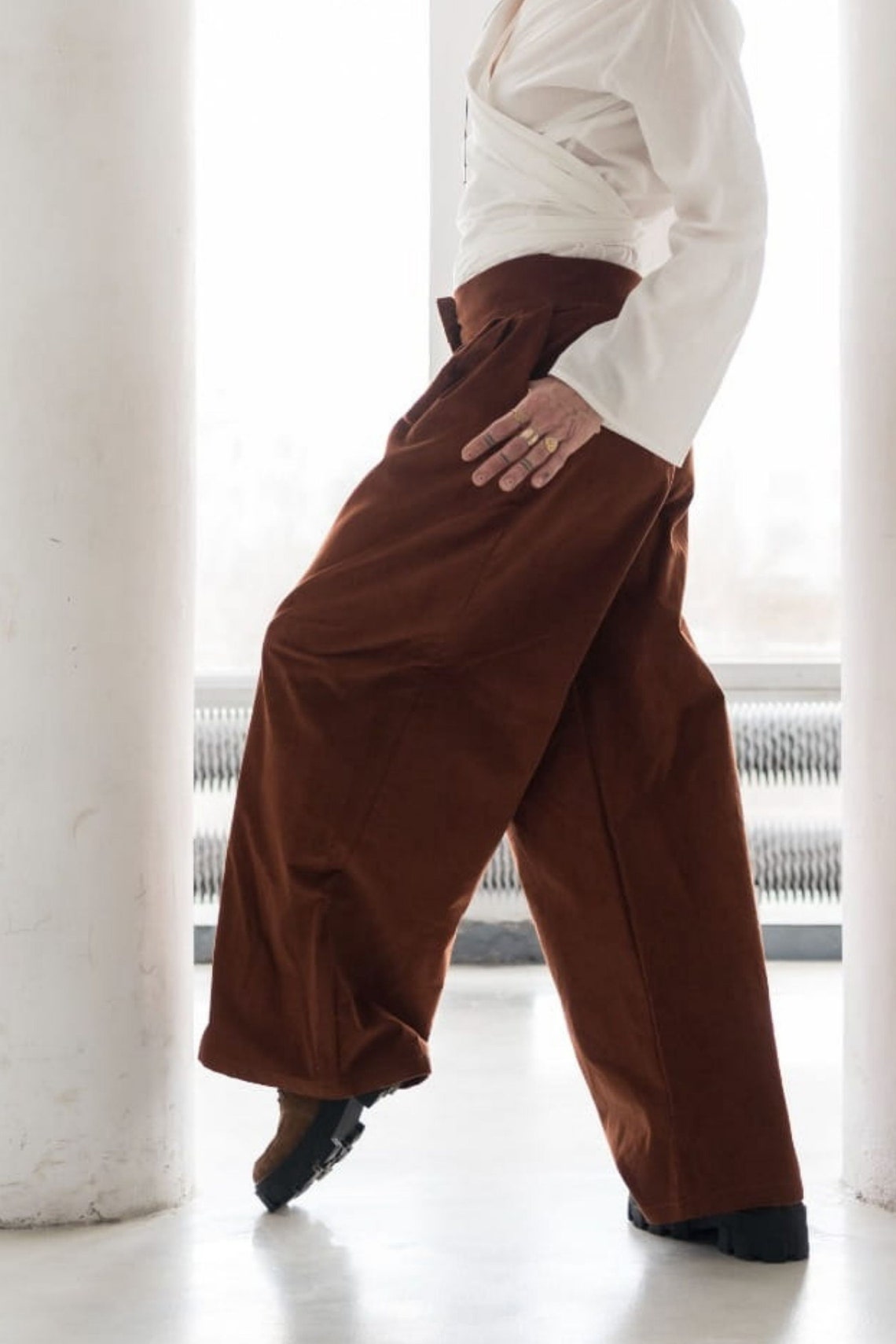 Gender Neutral Brown Corduroy Wide Leg Pants Unisex Brown - Etsy