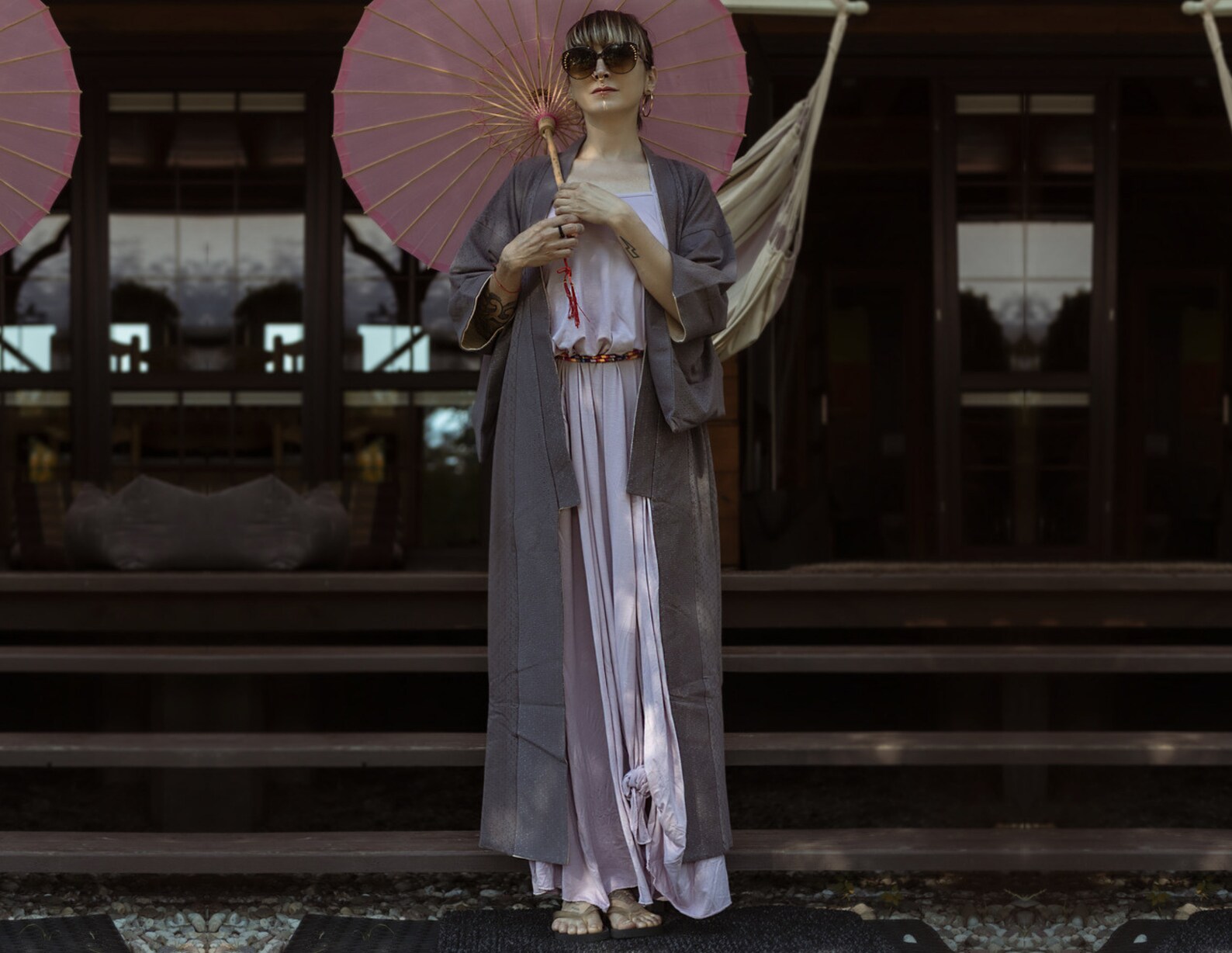 Double-sided Spring Kimono Coat Dark and Light Beige Cotton Kimono Robe ...