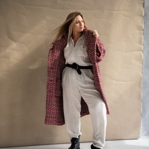 Herringbone Wool Coat Women Box Coat Unique Wool Coat Loose - Etsy