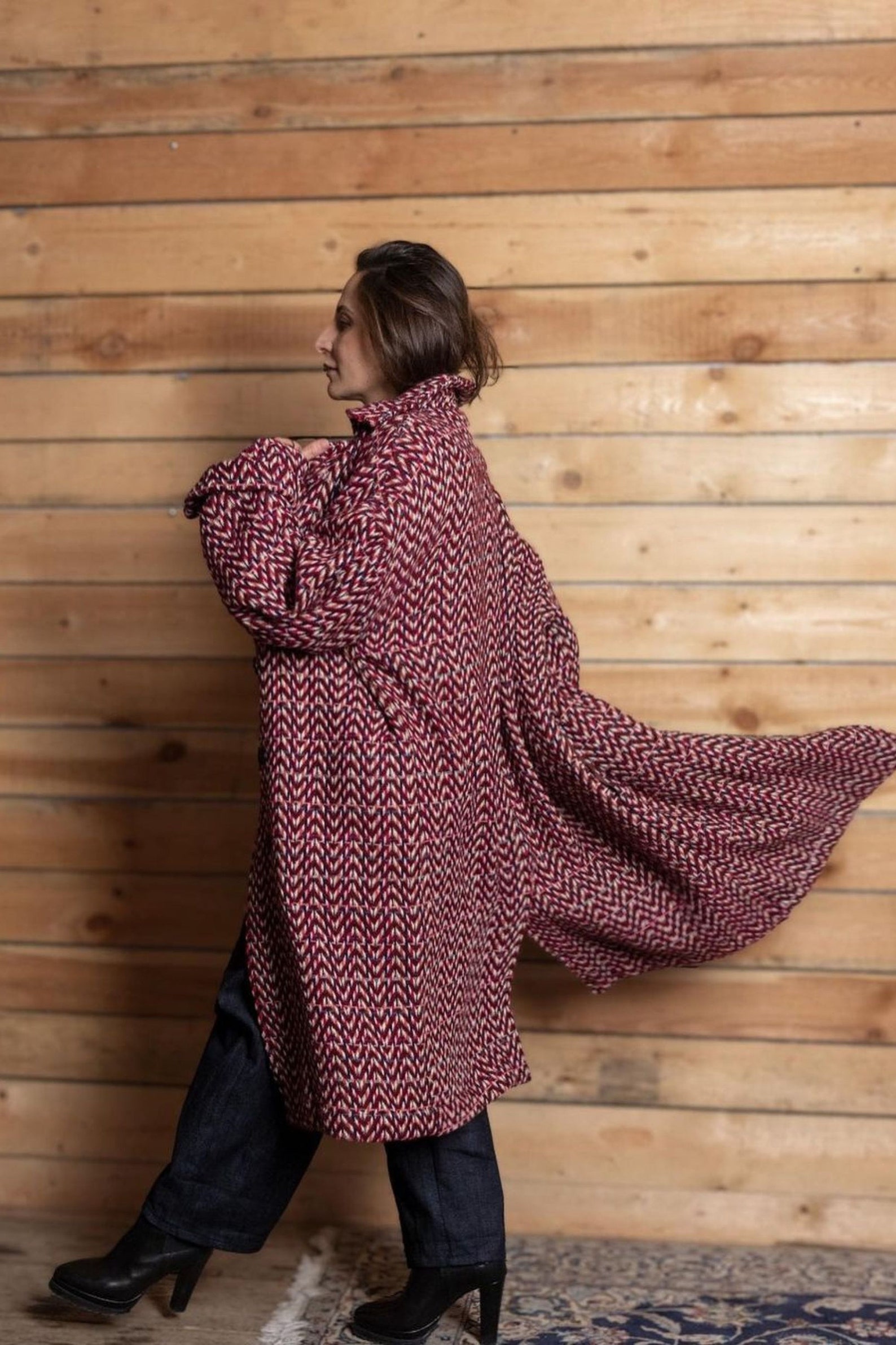 Herringbone Wool Coat Women Box Coat Unique Wool Coat Loose - Etsy