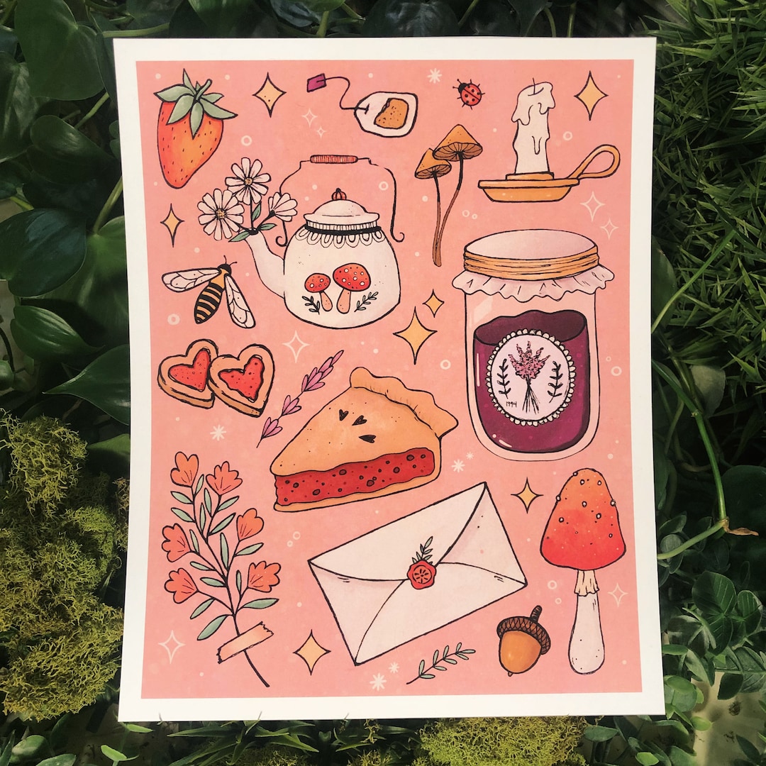 Pink Cottagecore Art Print - Etsy
