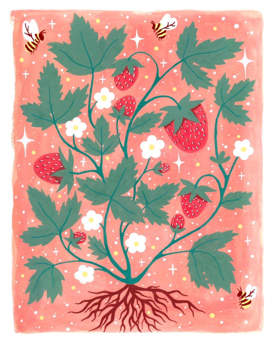 Strawberry & Bee’s Print - Etsy