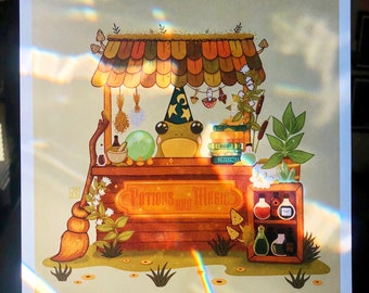 Fairycore Forest Animal Art Print. Cottagecore Wall Art. Mushroom Frog ...