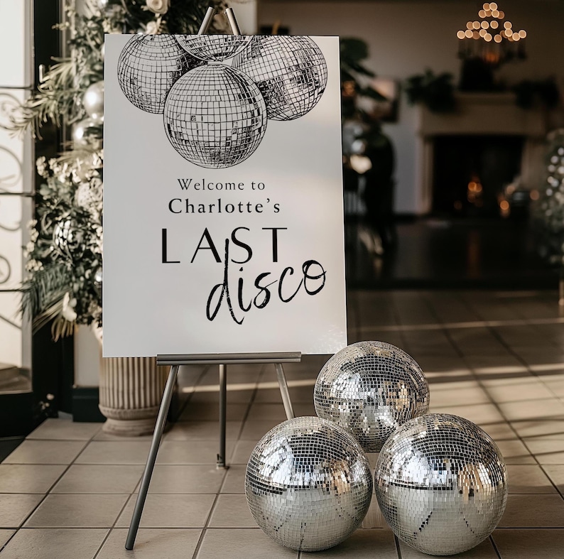 Last Disco Hen Party Welcome Sign, Black and White, Canva Template ...