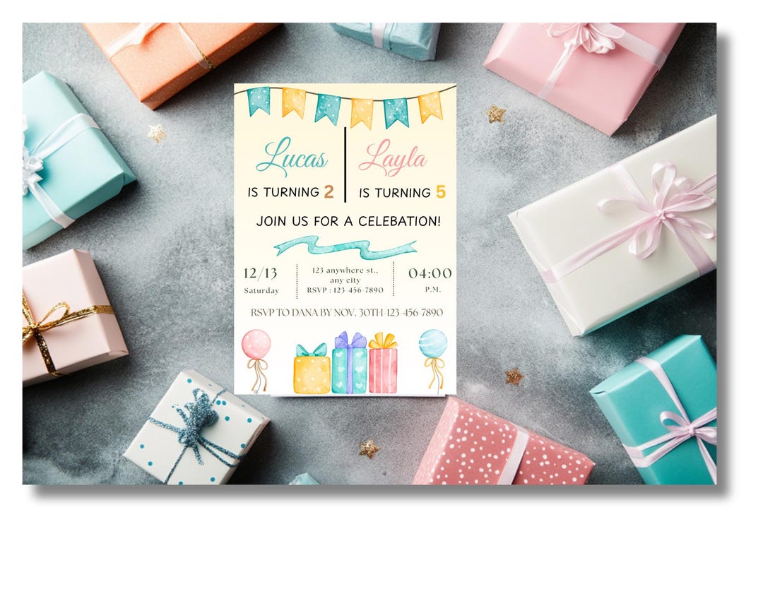 Joint Party Birthday Invitation, Sibling Birthday Party, Double ...