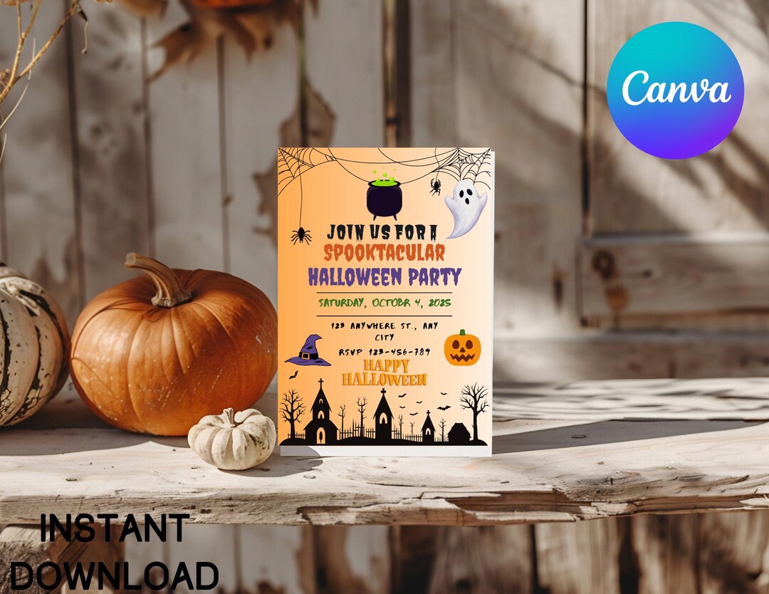 Editable Halloween Ghost Party Invitation: Canva Template (5x7" Digital ...