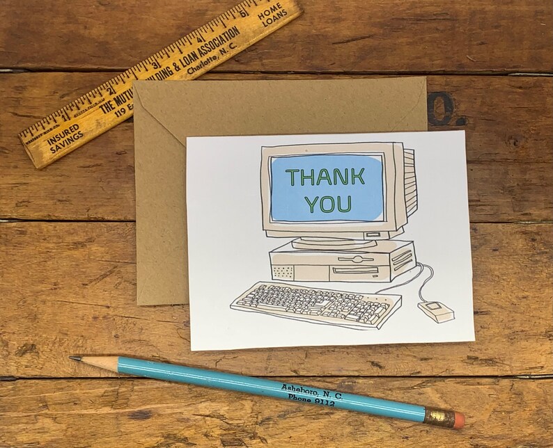 Retro Computer Thank You Note Cards - Etsy