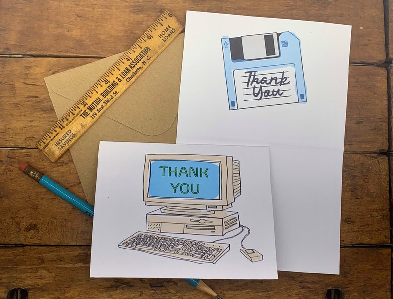 Retro Computer Thank You Note Cards - Etsy