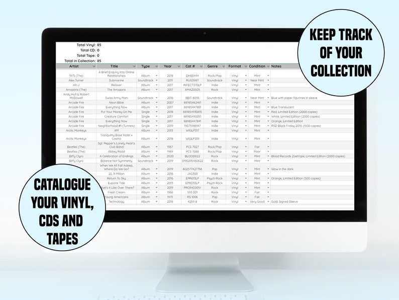 Music Collection Spreadsheet | Library for Vinyl, Tape and CD | Google ...