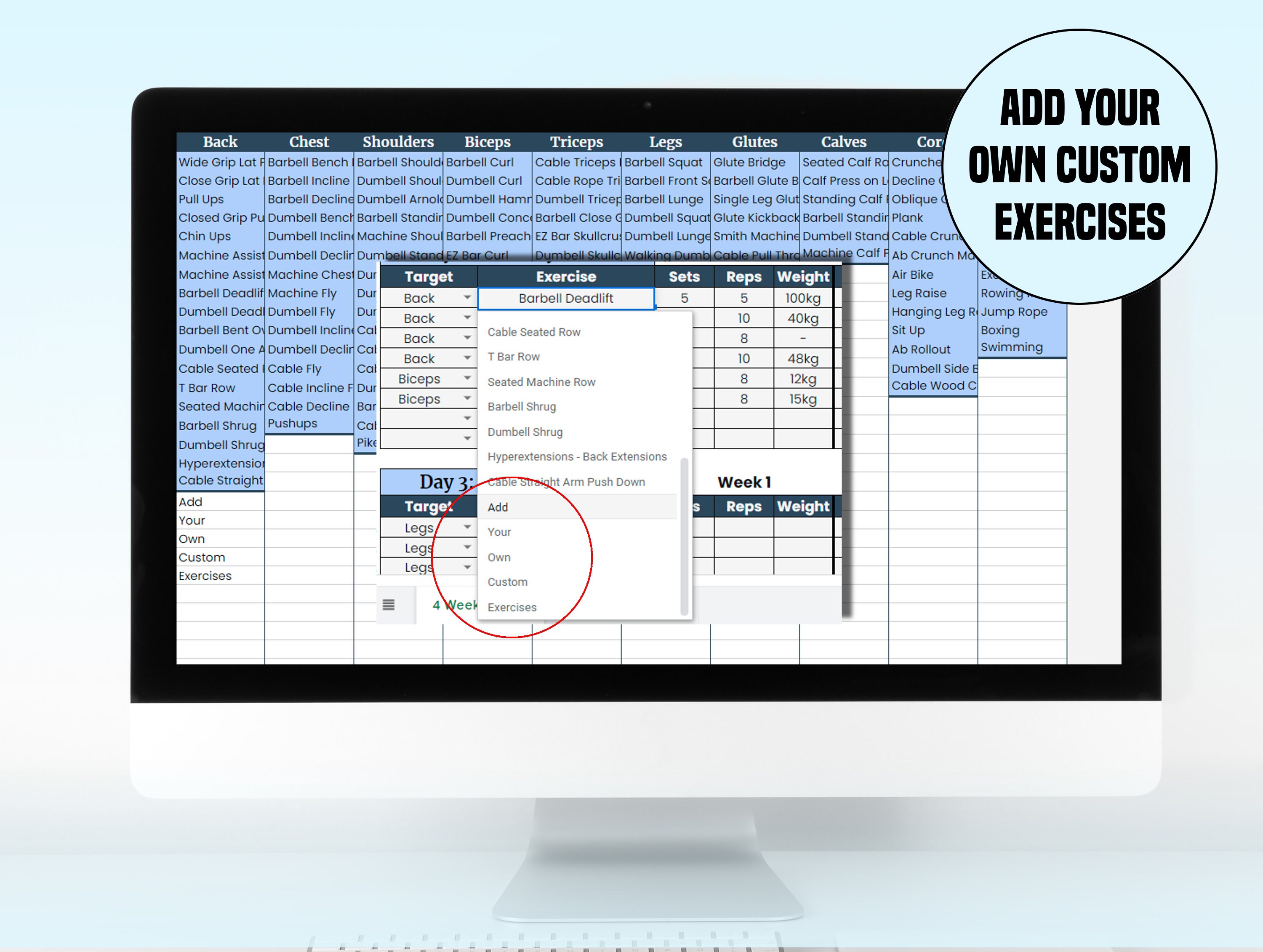 Workout Planner Spreadsheet | Google Sheets Template | Personalise Your ...