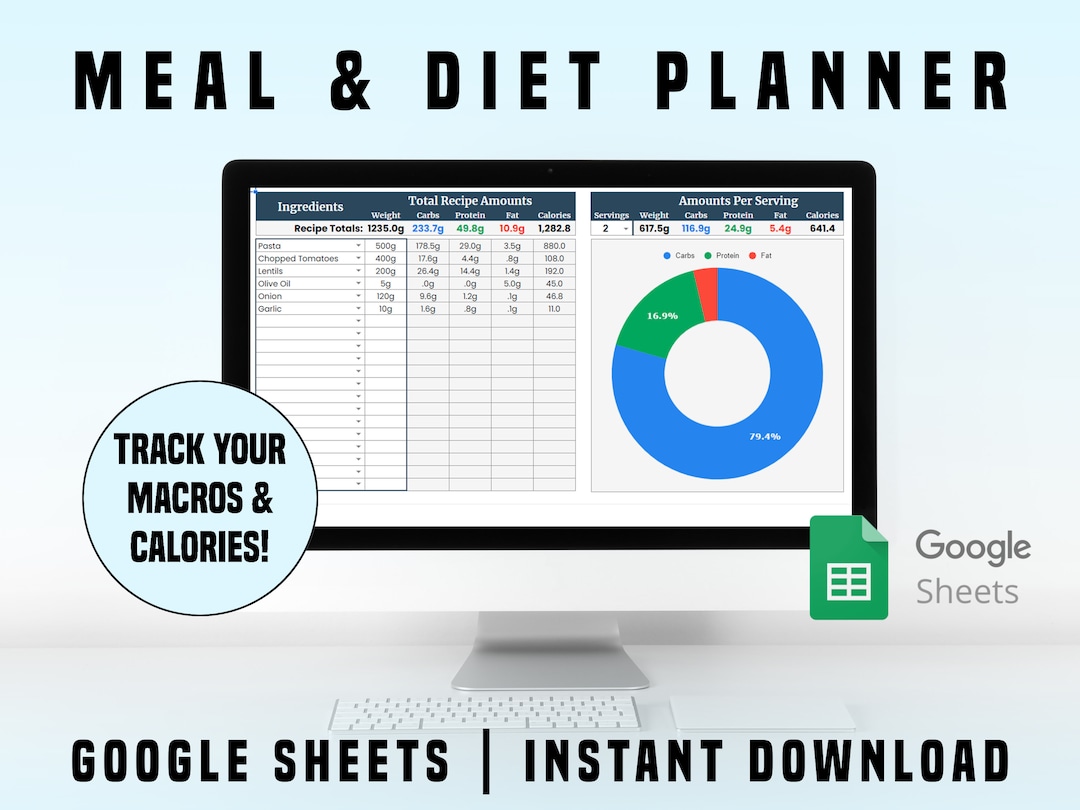 Meal & Diet Planner Spreadsheet | Google Sheets Template | Calculate ...