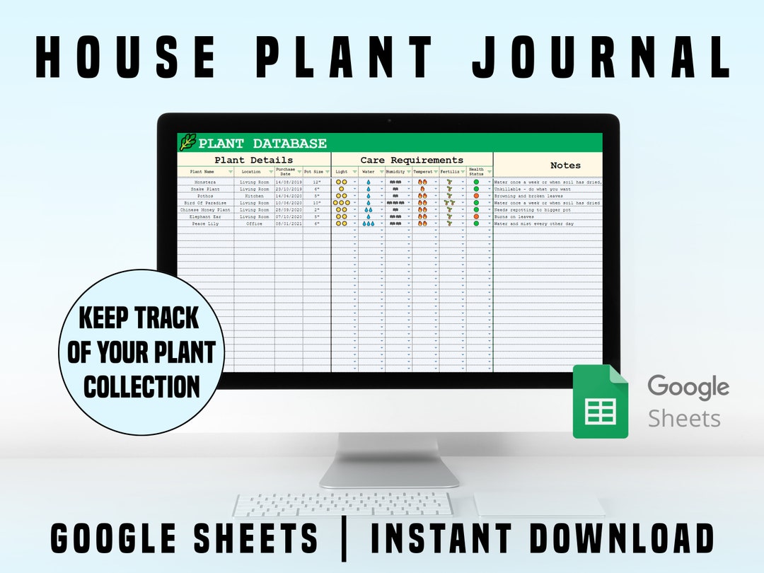House Plant Journal Spreadsheet | Plant Care Tracker | Google Sheets ...