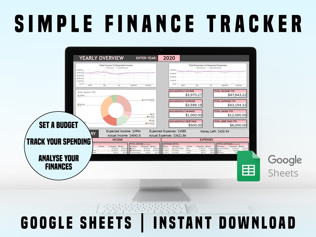Simple Finance Tracker Spreadsheet | Monthly Budgeting Tool | Google ...