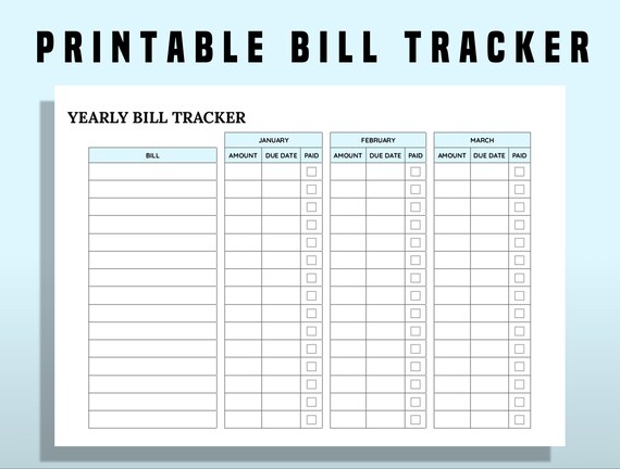 Bill Payment Tracker Printable Template Bill Payment | Etsy