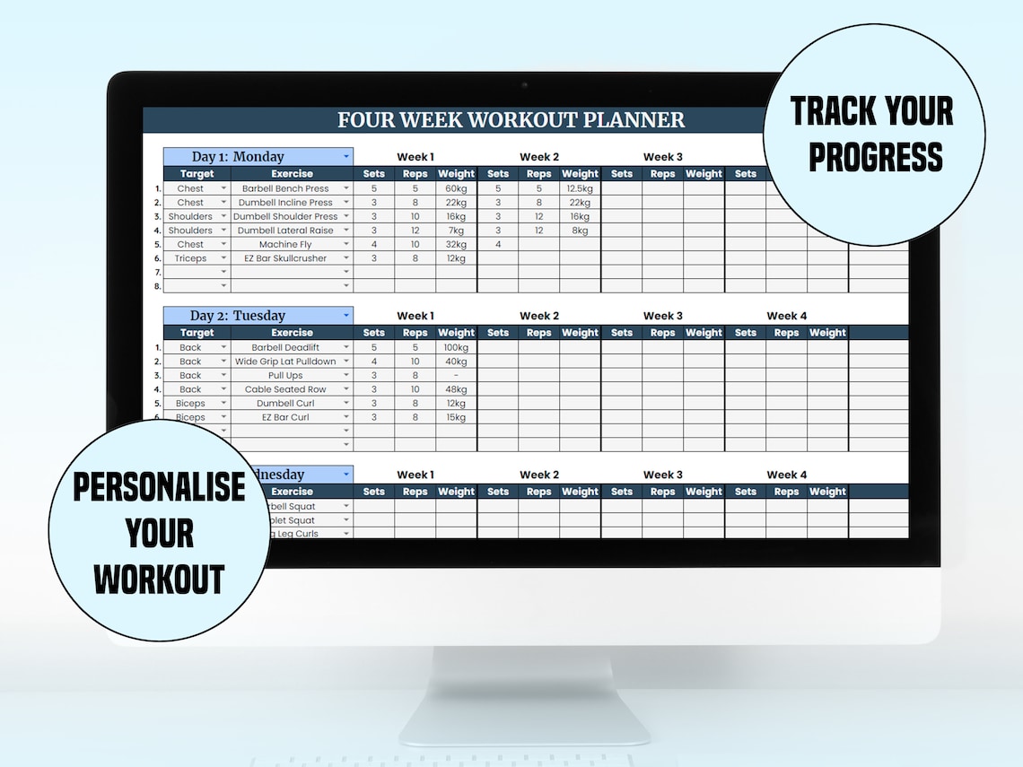 Workout Planner Spreadsheet | Google Sheets Template | Personalise Your ...
