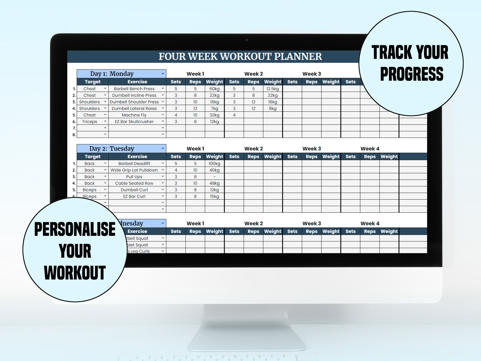 Workout Planner Spreadsheet | Google Sheets Template | Personalise Your ...