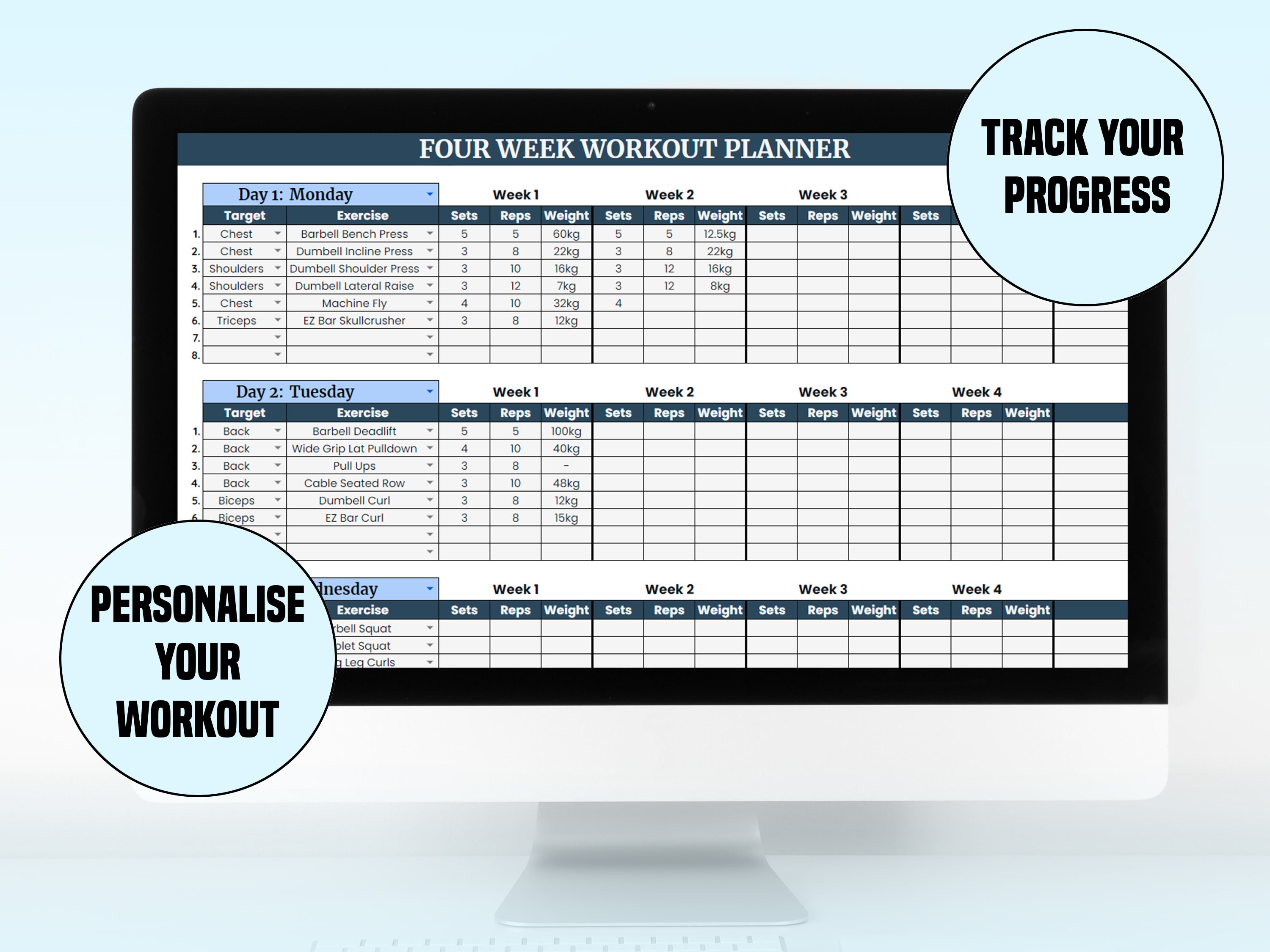 Workout Planner Spreadsheet | Google Sheets Template | Personalise Your ...