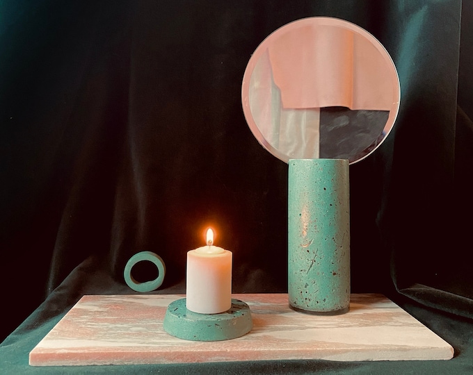Jade Cement Tabletop Mirror and Base, Made With Reclaimed Materials ...