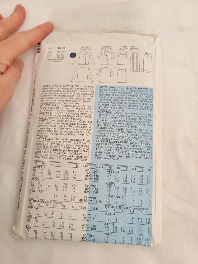 1980s Very Easy Very Vogue 9616 Pattern Jacket Long or Short - Etsy