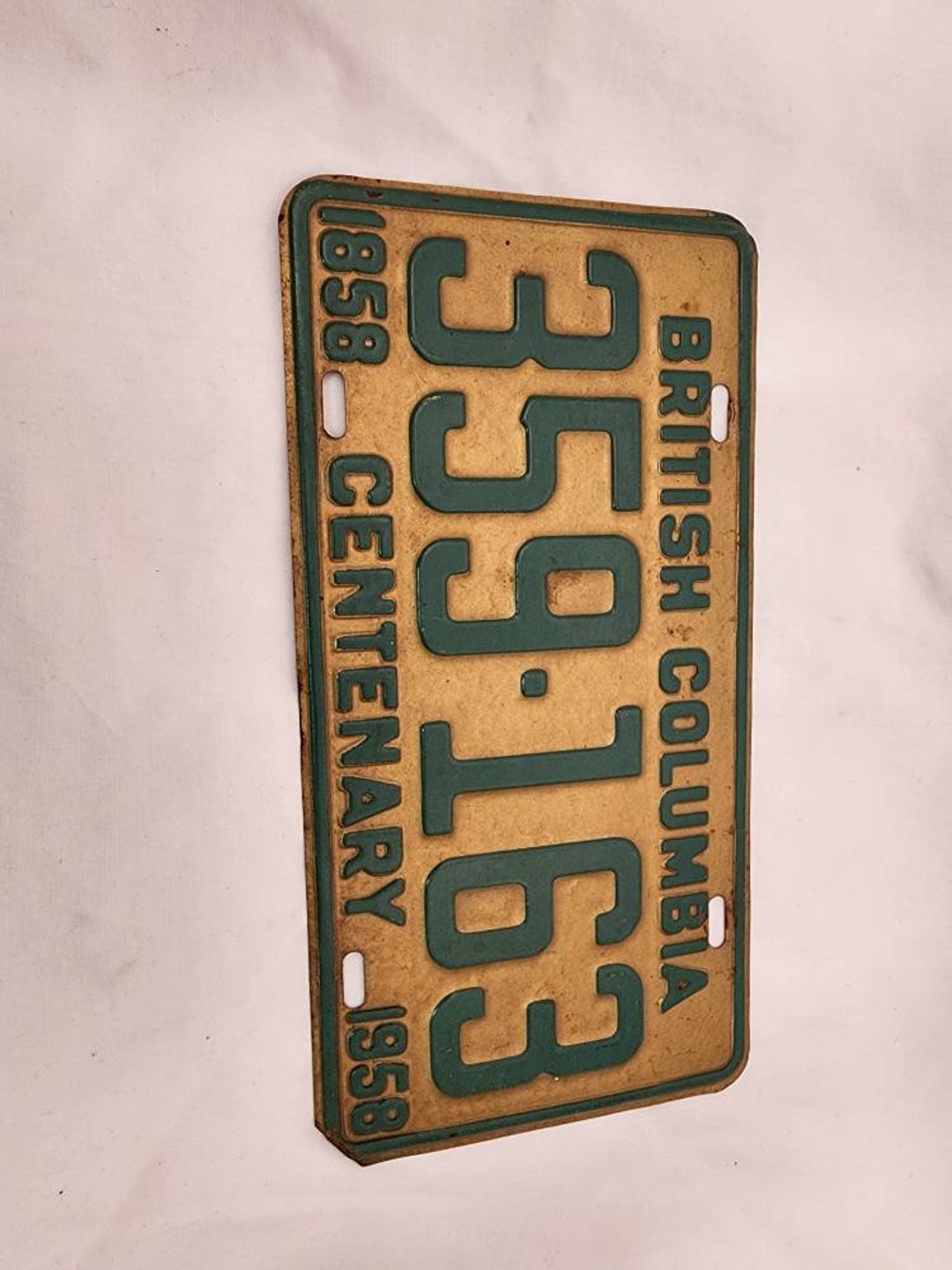 Vintage 1958 British Columbia License Plate Centenary Green on Gold - Etsy