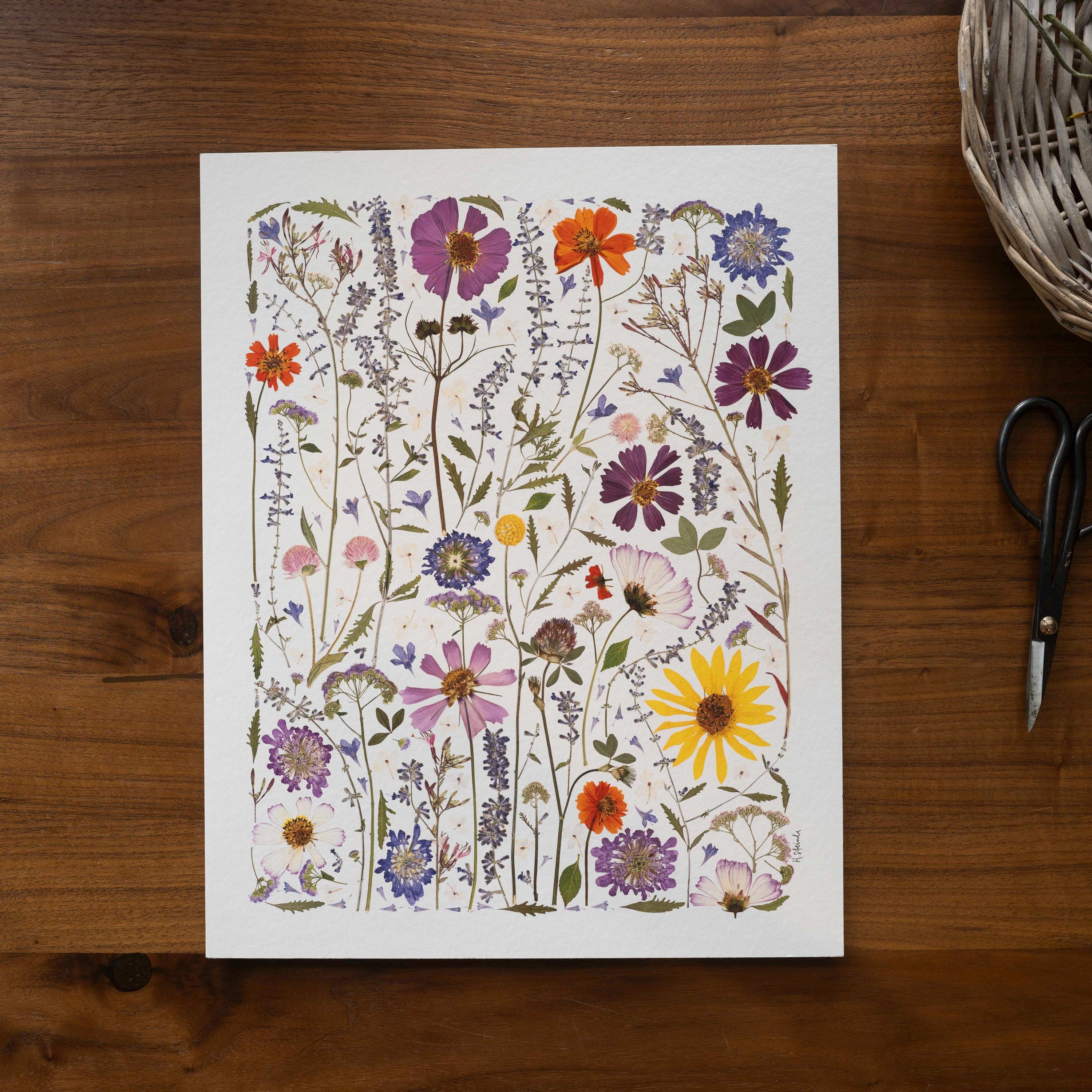 Pressed Flower Collage Art Print || Serenity Blooms || Wildflower Wall ...
