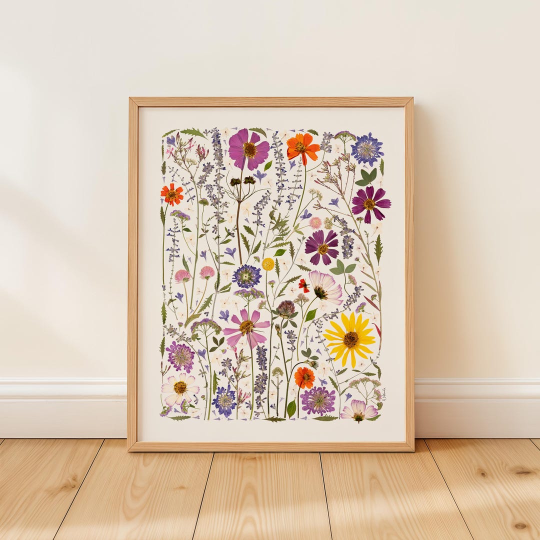 Pressed Flower Collage Art Print || Serenity Blooms || Wildflower Wall ...