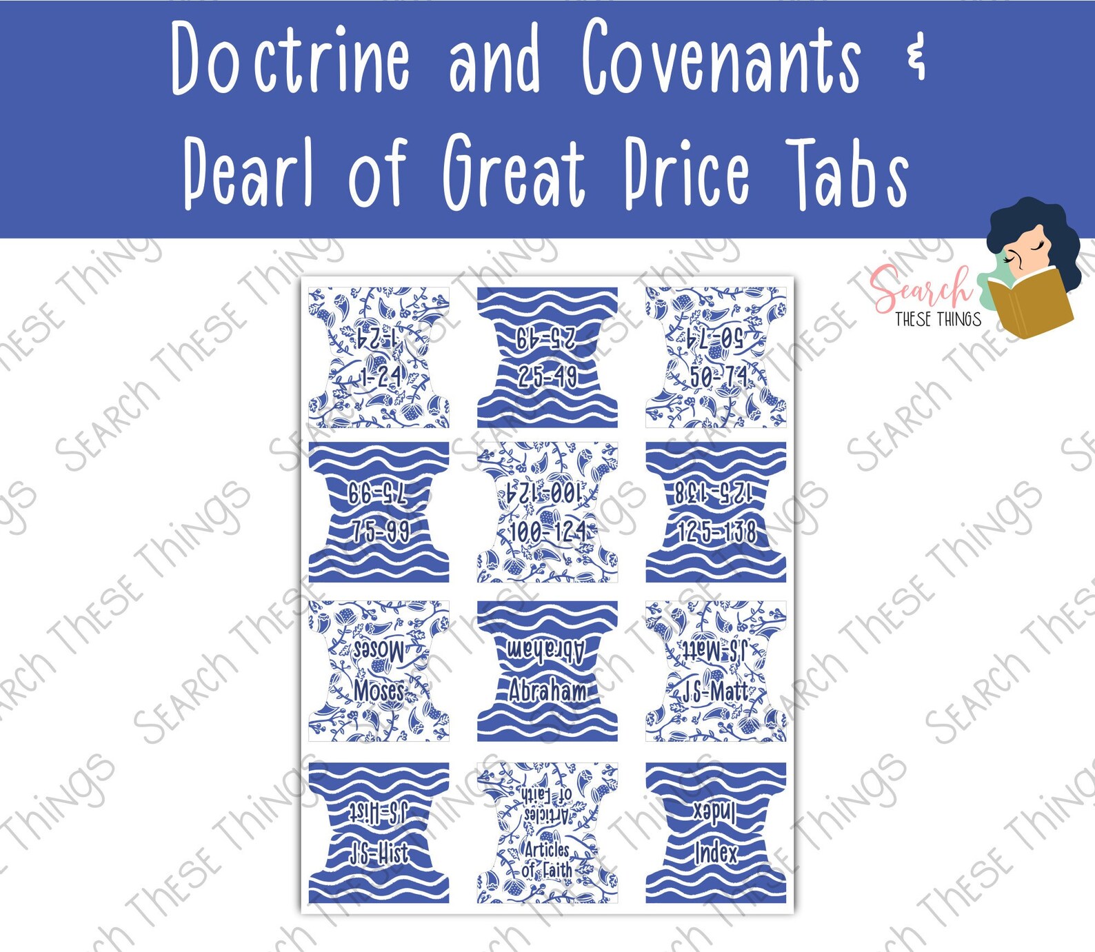 DIGITAL D&C and Pearl of Great Price Blue Floral Tabs - Etsy