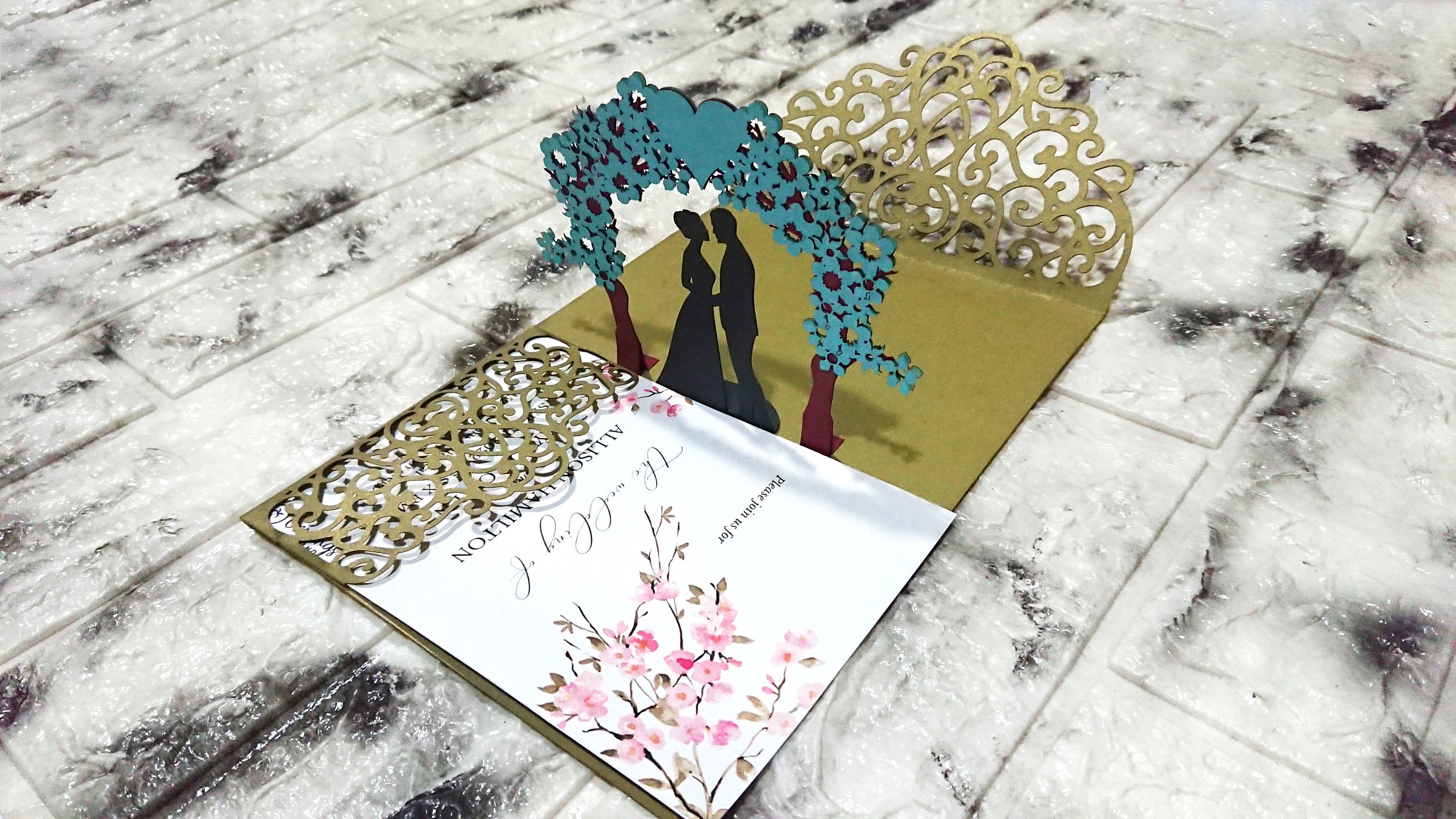 Pop up Wedding Card ,trifold Pop up Wedding Couple With Flower, Laser ...