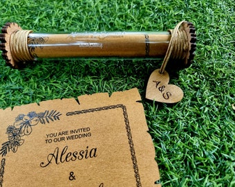 Rustic Wedding Invitation, Eco Invitation, Old Invitation, Scroll ...