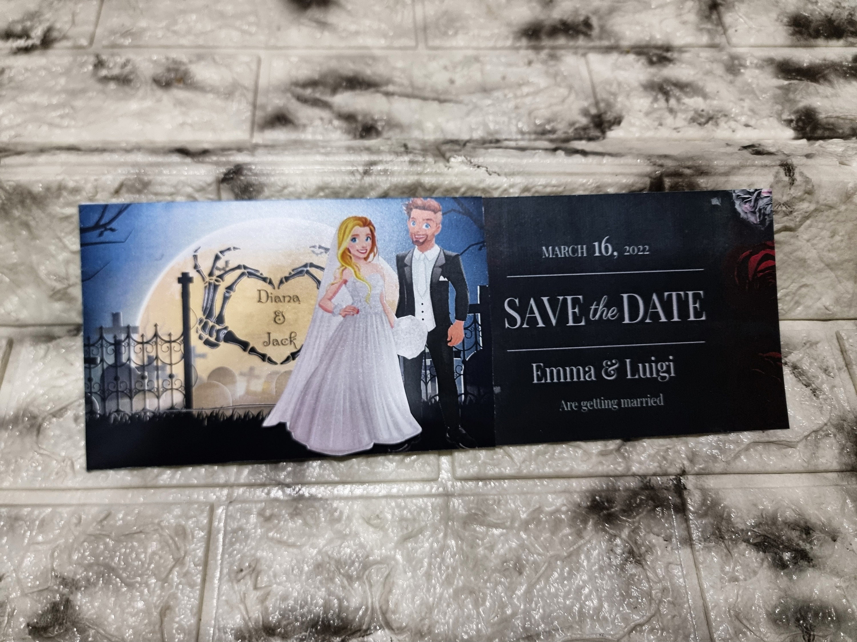 Gothic Sliding Bride Wedding Invitation Laser Cut Personalized, Gold ...