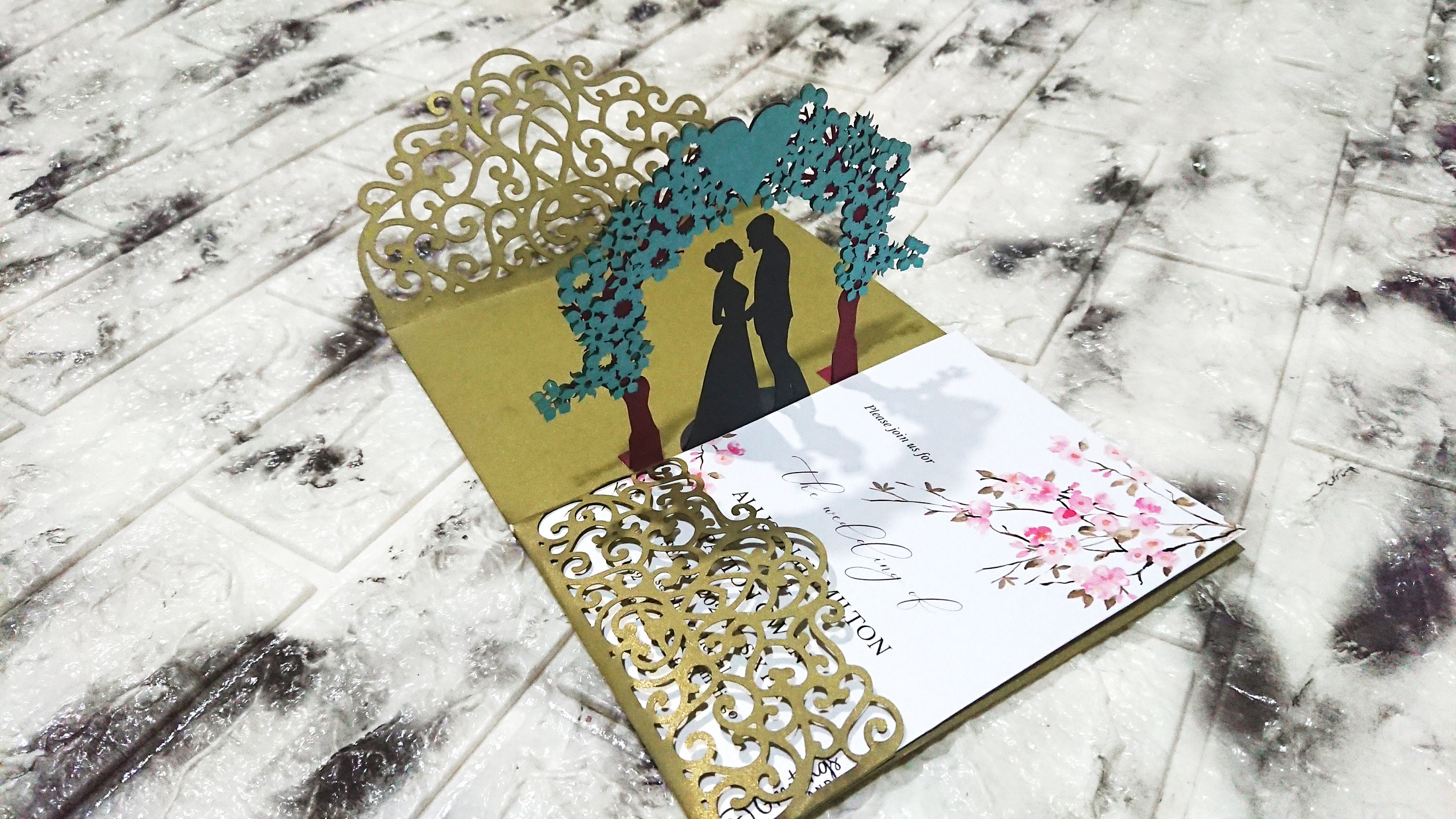 Pop up Wedding Card ,trifold Pop up Wedding Couple With Flower, Laser ...