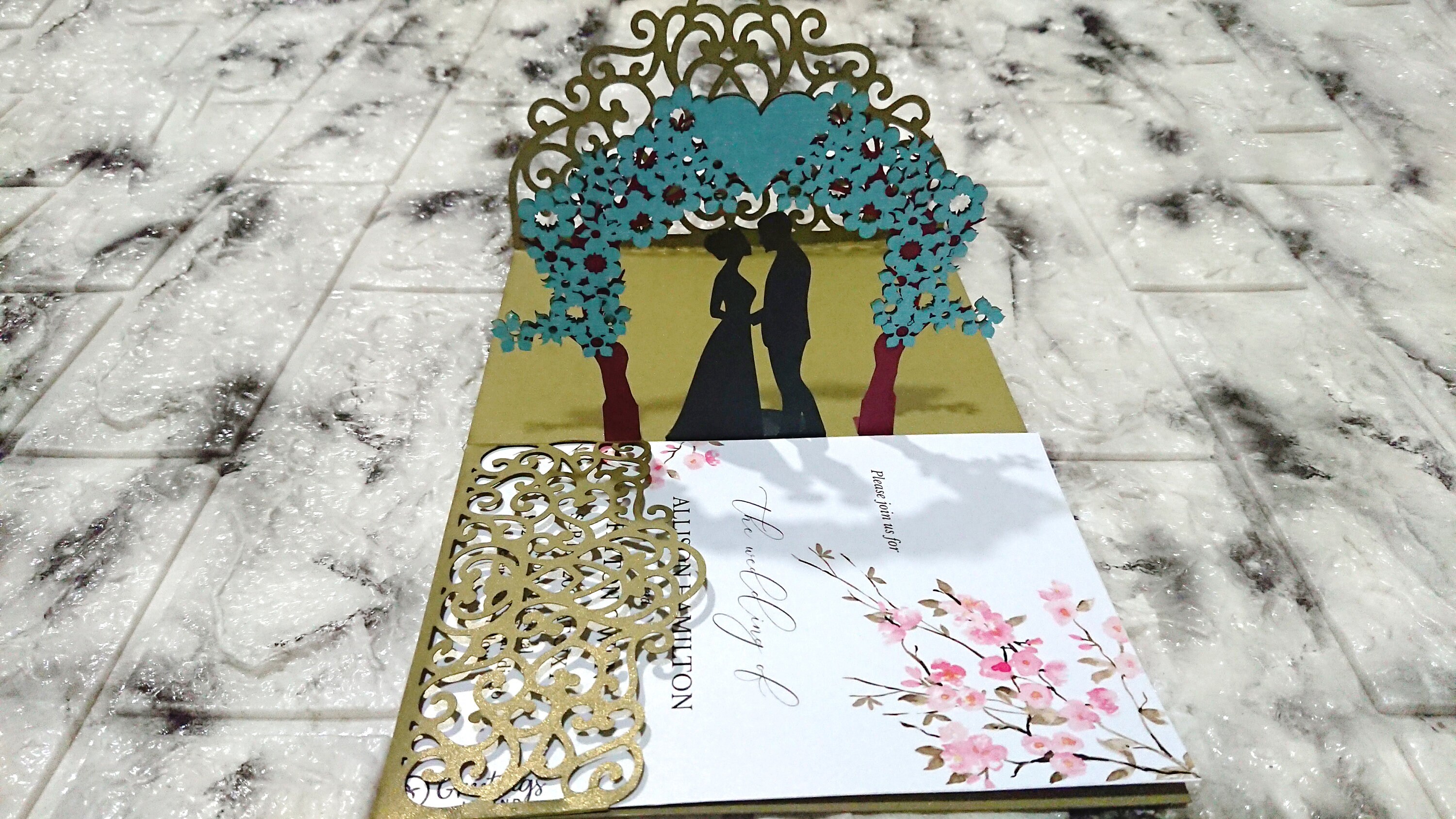 Pop up Wedding Card ,trifold Pop up Wedding Couple With Flower, Laser ...