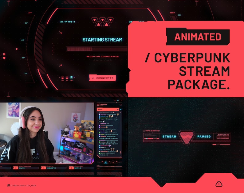 Cyberpunk Animated Twitch Stream Overlay Package RED | Scenes, Alerts ...