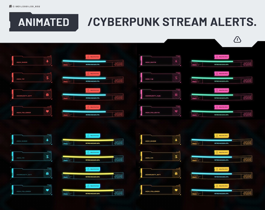Cyberpunk Animated Stream Alerts | 4 Colors + 14 Variations | Twitch ...