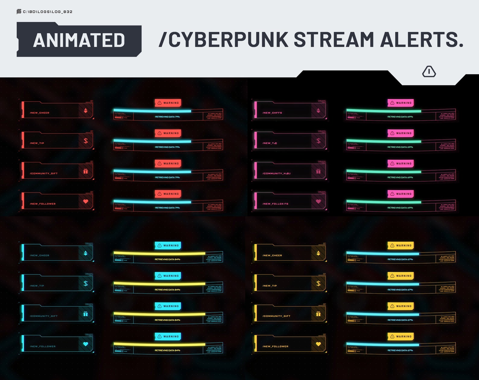 Cyberpunk Animated Stream Alerts | 4 Colors + 14 Variations | Twitch, Youtube, OBS | Sci Fi - Etsy
