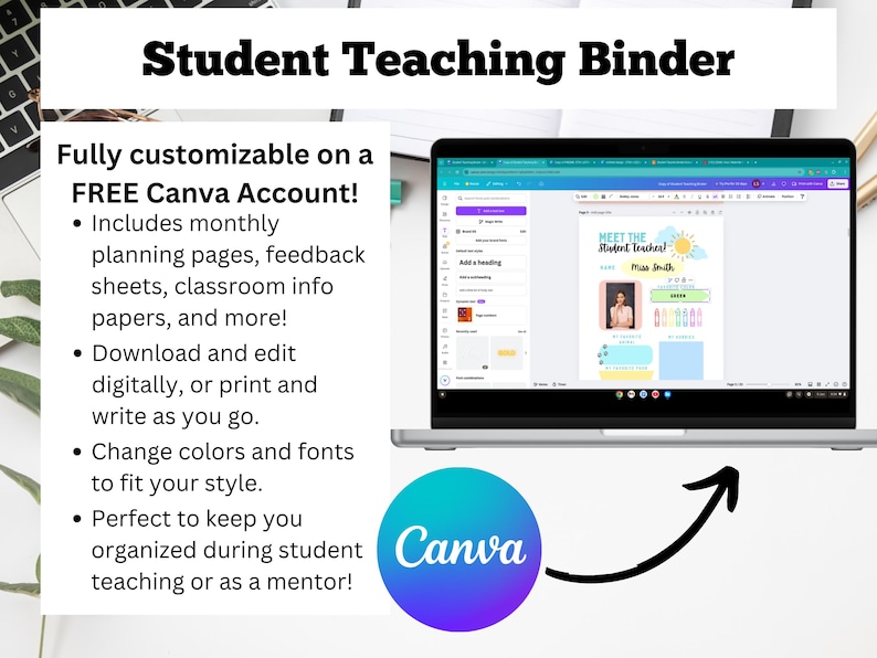 Student Teaching Binder: Editable Teacher Planner Templates (canva ...