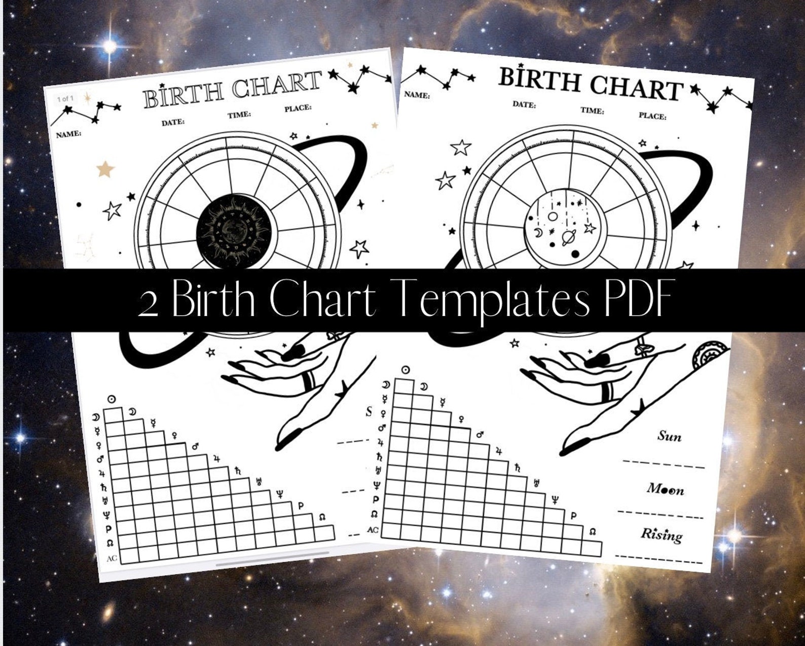 2 Birth Chart Blank Templates PDF Cheat Sheet Digital Grimoire Pages ...