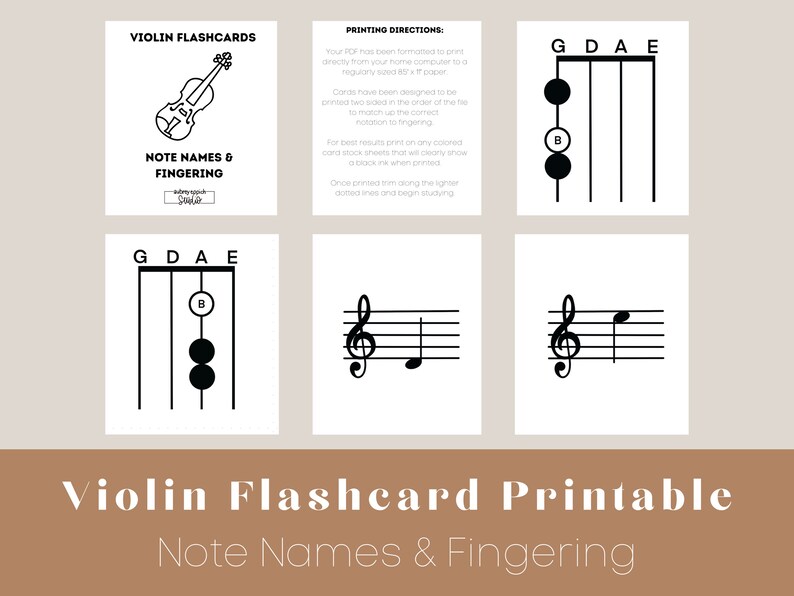 Violin Note Name & Finger Placement Flashcards Treble Clef - Etsy