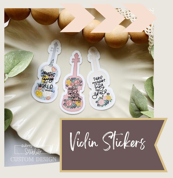 Custom Sticker Music Notes Flowers Violin Viola Cello Bass Orchestra ...