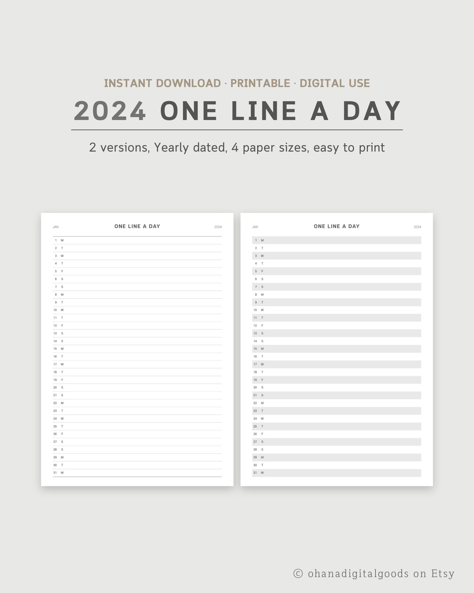 2024 Dated One Line A Day Journal | 2 Versions | Printable Digital ...