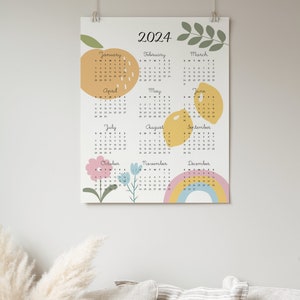 2024 Sunshine Printable Calendar A3 Letter 8.511 One Page Printable ...